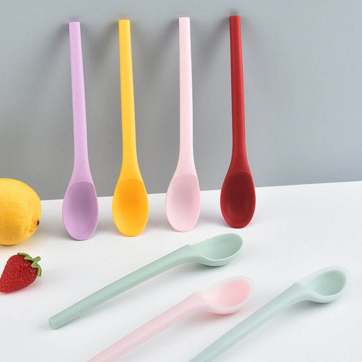 Multi Purpose Silicone Spoon Long Handle Rice Soup Spoon Mixing Dessert ...