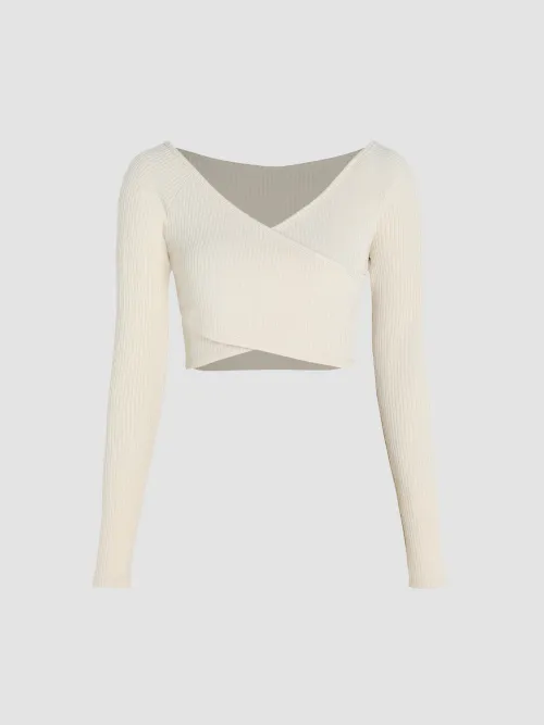 Cider Rib Cross Wrap Crop Top | Lazada.co.th