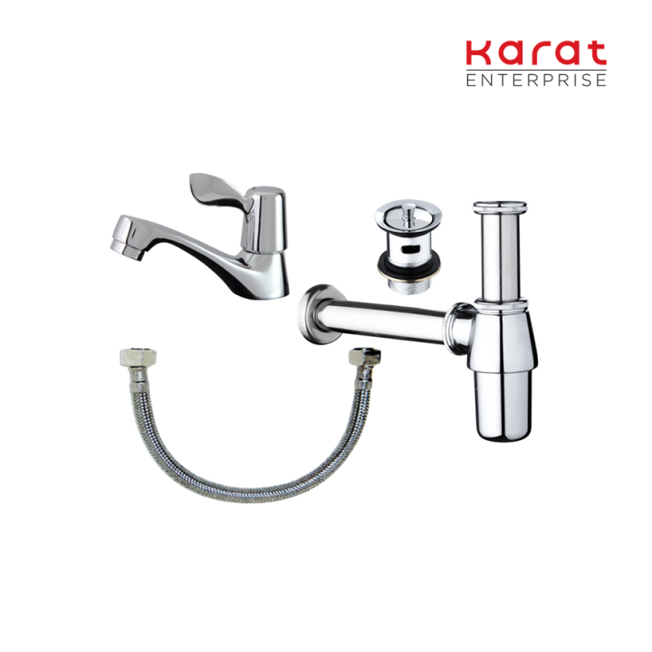 Karat Faucet ชุดเซ็ทก๊อกเดี่ยวอ่างล้างหน้า, สะดืออ่าง, ท่อน้ำทิ้งและสายน้ำดียาว 16 นิ้ว รุ่น KFA ...