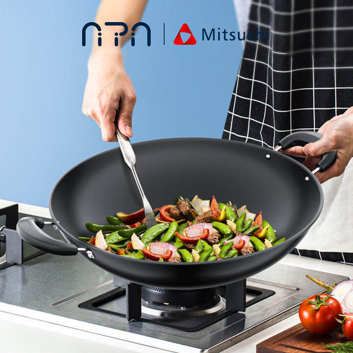 Nipiin Double Ear Frying Pan Cast Iron Non-stick Uncoated Round Bottom ...