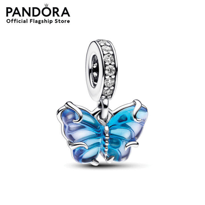 Pandora Butterfly sterling silver dangle with bi-colour blue Murano ...