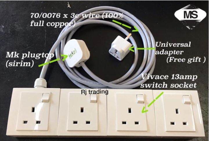 (READY STOCK) (0.5-10m) HEAVY DUTY EXTENSION TRAILING SOCKET 4 WAYS ...