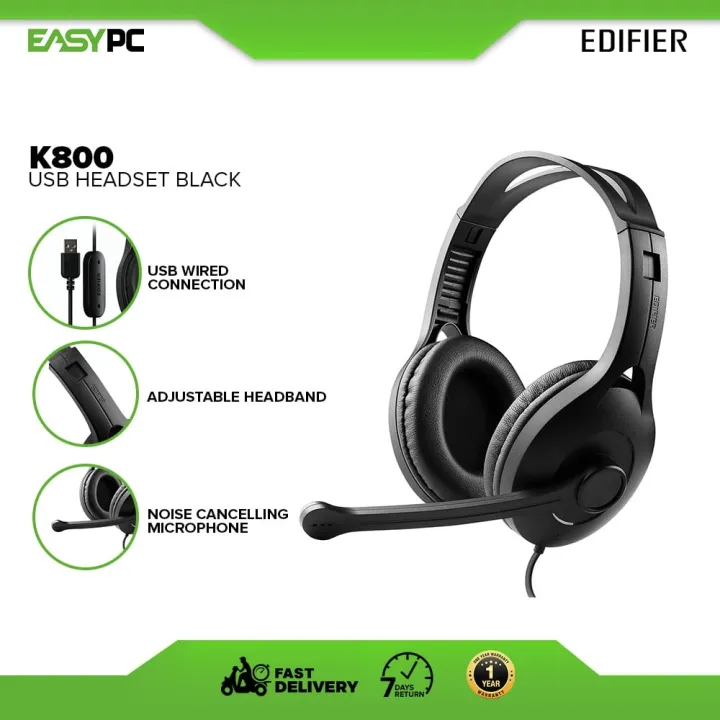 Edifier K800 USB Headset BlackWired headphones Leather padded ear ...