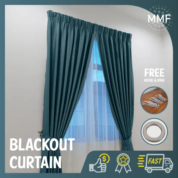 [GREEN BLUE] Langsir jenis Cotton Linen, Langsir 80% Blackout, FREE ...