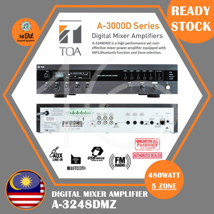 TOA Amplifier A-3248DMZ 480Watt Mixer Power Amplifier with USB input ...