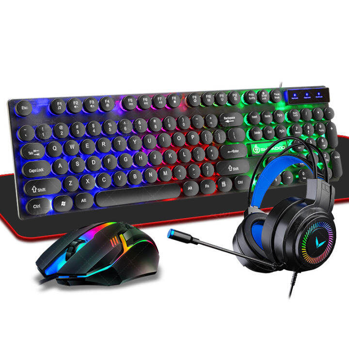 4 in 1 Gaming Keyboard and Mouse Headphone combo for PC Gamer Wired RGB ...