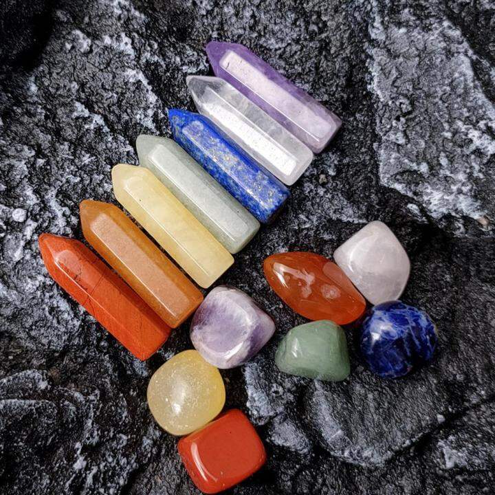14pcs Seven Chakras and Hexagonal Pillar Energy Stone Combination Set ...