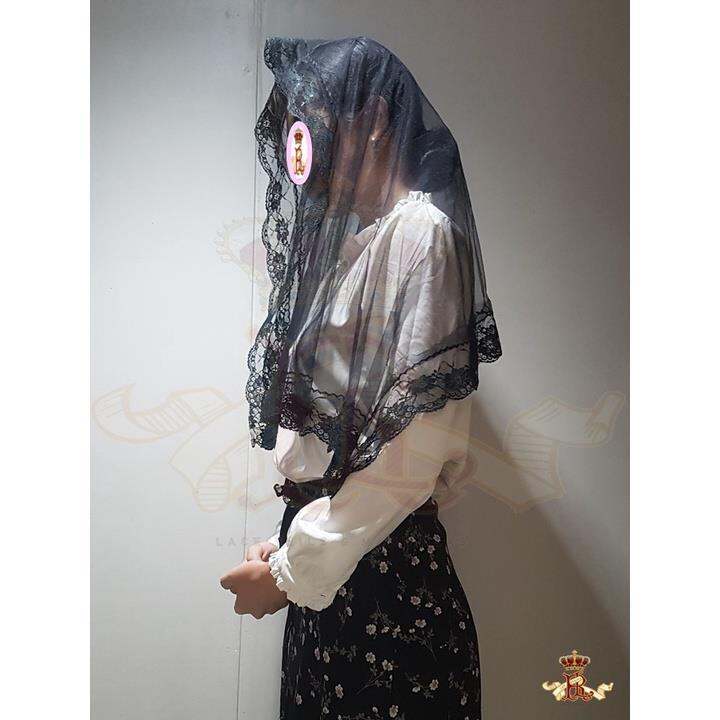 Black Plain Church Veil Mantilla Communion Rosary Catholic Confirmation ...