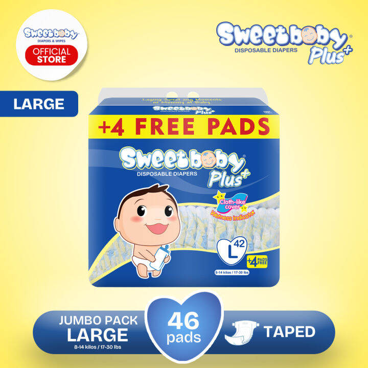 SWEETBABY PLUS JUMBO PACK TAPED DIAPER LARGE 42+4 PADS - DISPOSABLE ...