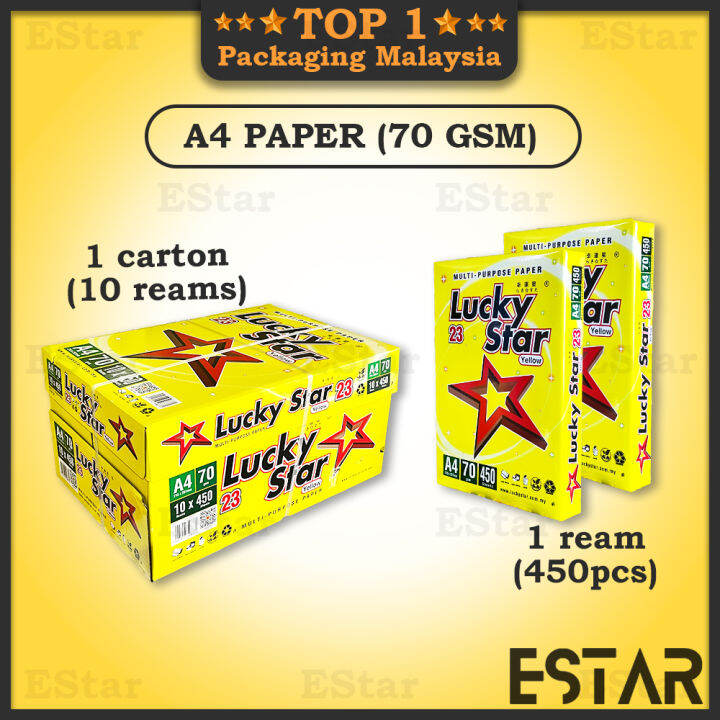 A4 Paper 70gsm LUCKY STAR Multi-Purpose A4 paper 1 REAM (450 sheets) 10 ...