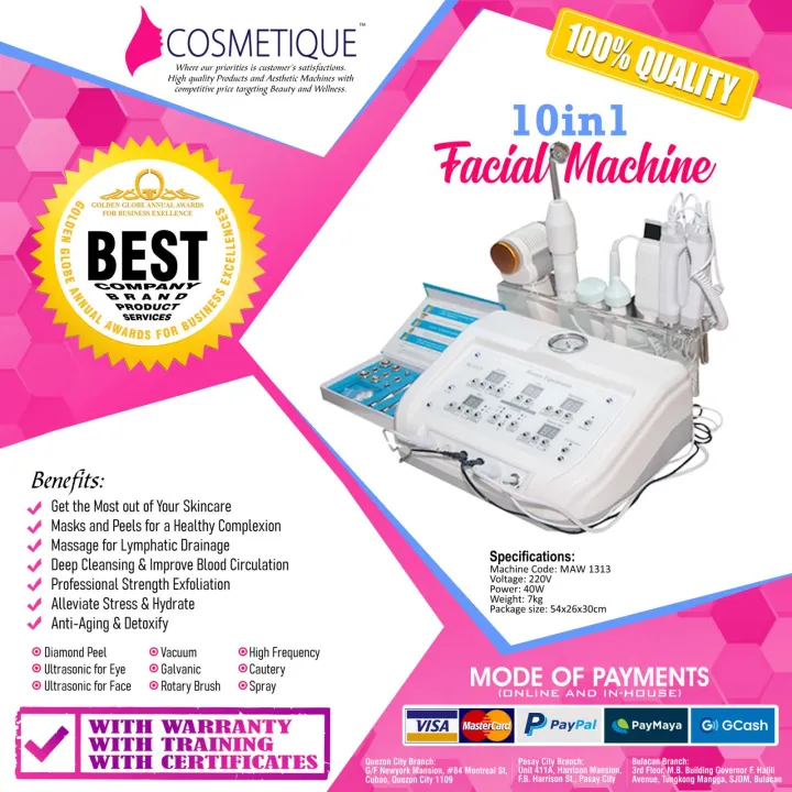 10 IN 1 Facial Machine Diamond Peel High Frequency Hot and cold Hammer ...