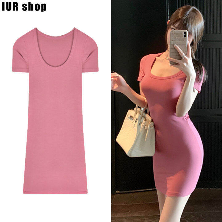 🌈HH8🌈เดรสชุดเซ็ทผู้หญิง ชุดเดรสน่ารักๆมินิมอล เดรสรัดรูปสีชมพู | Lazada ...