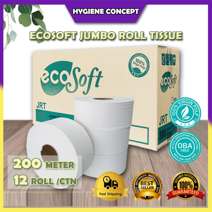 ECOSOFT Jumbo Roll Tissue JRT / 2ply Virgin Pulp 200M / Hotel Grade / Toilet Tissue / Tisu ...