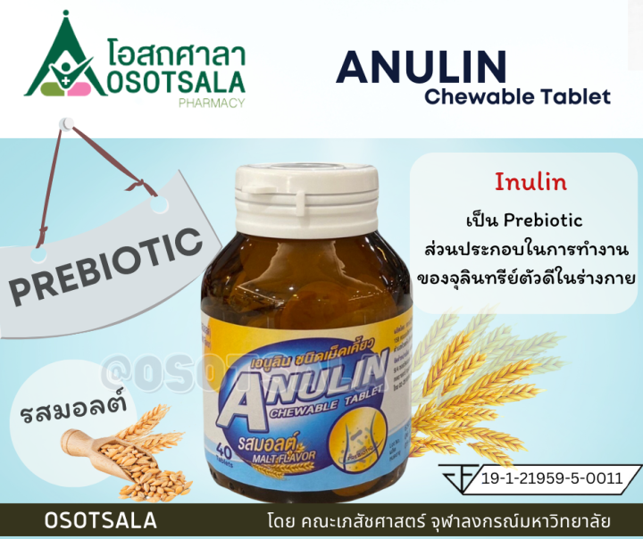 Anulin chewable tablet Malt flavour ใยอาหารแบบเคี้ยว เภสัชฯ จุฬาฯ EXP ...