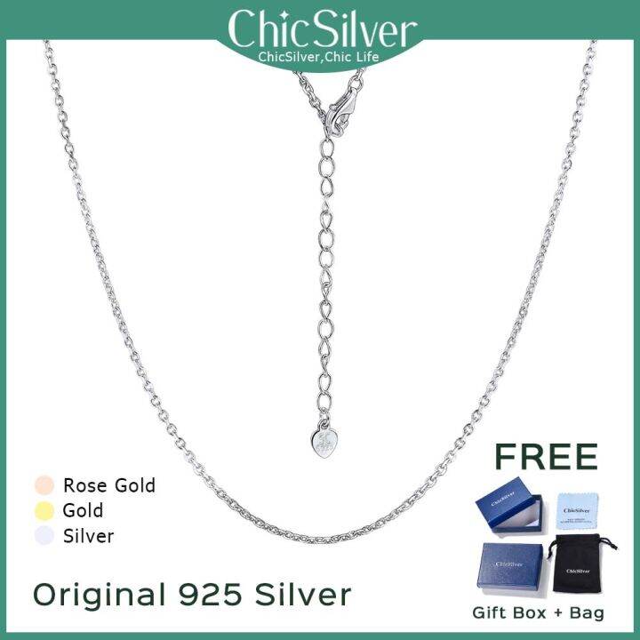 ChicSilver 1.5MM DIY Basic Thin Chain Necklace S925 Sterling Silver Simple Neck Link Layer Chain ...