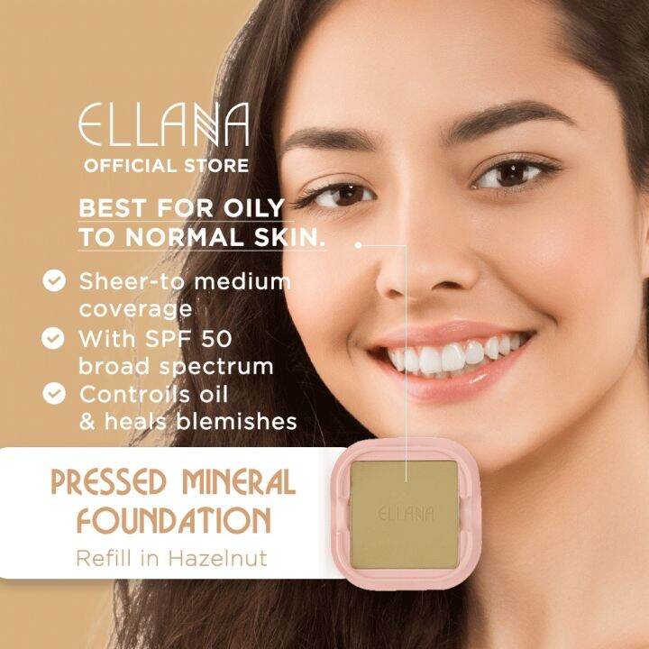 Ellana Hazelnut Pressed Mineral SkinShield Foundation Refill With SPF50 ...