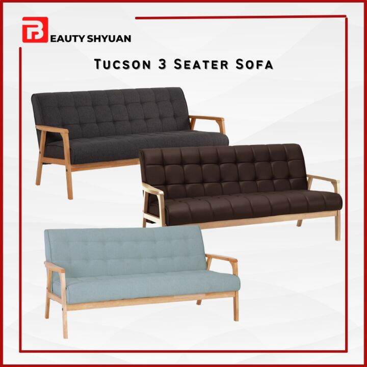 TUCSON Solid Wood Sofa 3 Seater Sofa Murah Leather Sofa Fabric Sofa ...