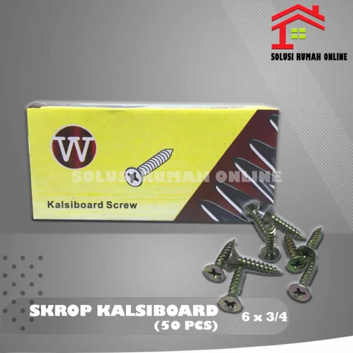 Skrup Kalsiboard (50pcs) 6 x 3/4 Kuning W / Skrop GRC Kalsi 6x3/4 ...