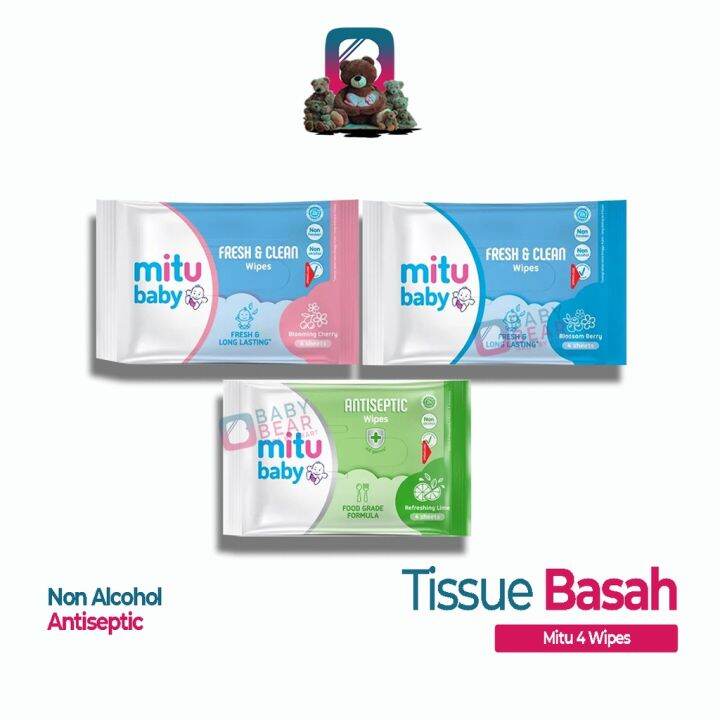 MITU BABY TISSUE BASAH 4 SHEETS WET WIPES NON ALCOHOL BAYI ANTISEPTIC ...