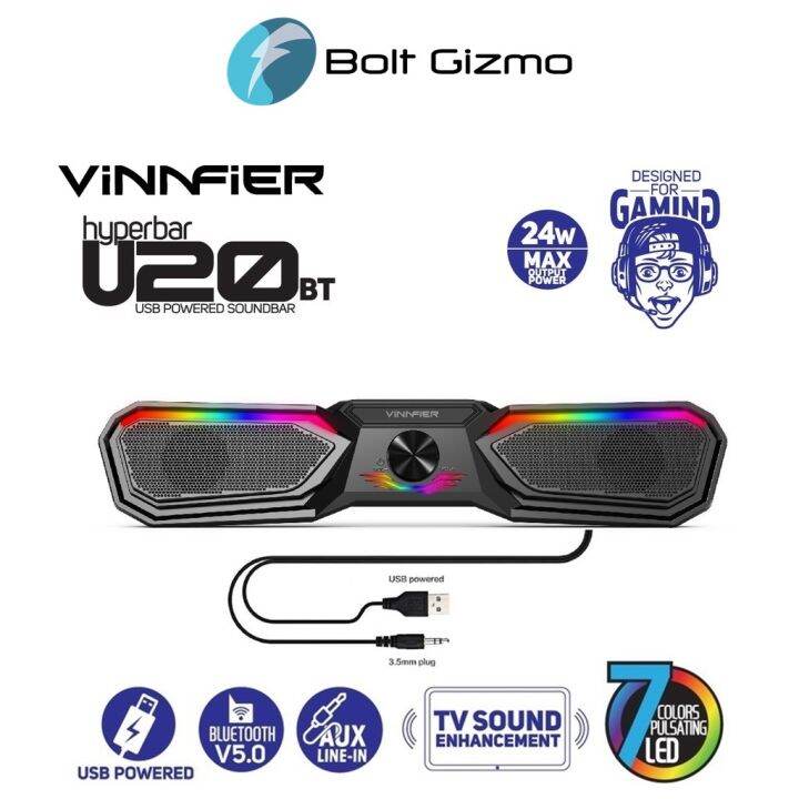 Vinnfier Hyperbar U20 BT USB Powered Soundbar Bluetooth Aux Line & Led ...