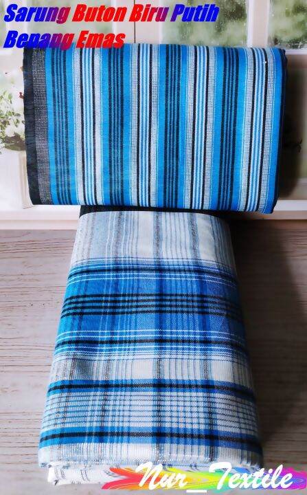 Sarung Adat Buton Putih Biru Pakai Benang Emas Sarung Untuk Laki-Laki ...