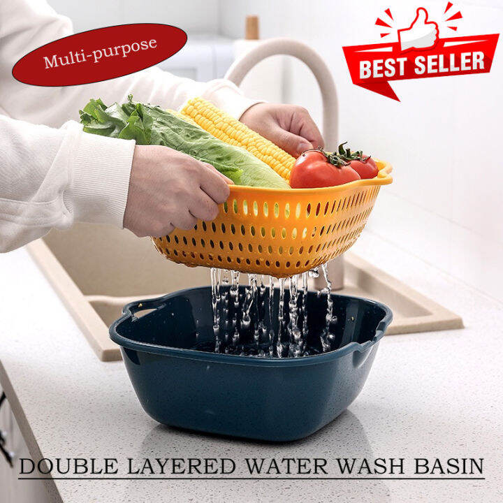 Plastic Colander Food Drain Basket Strainer with Wash Basin | Lazada PH