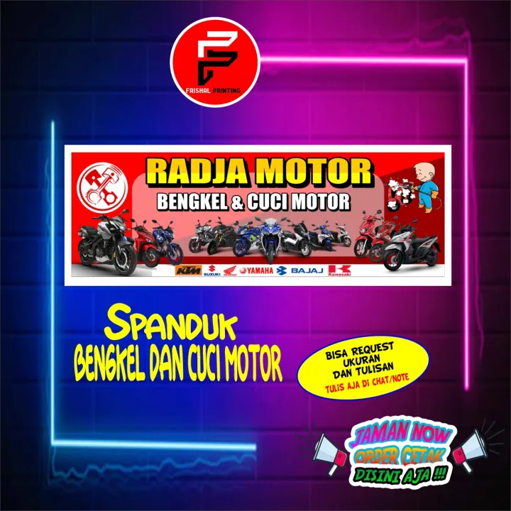 Spanduk Bengkel Motor dan Cuci Motor / Banner Bengkel Motor / Spanduk ...