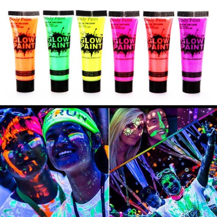 6 Colors Fluorescent Body Paint Pigments Uv Light Washable Luminescent ...