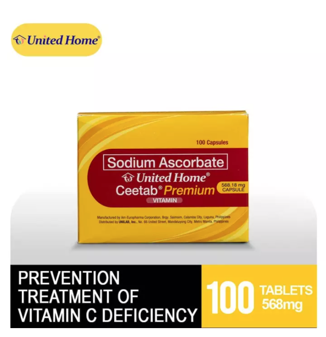 United Home Ceetab Premium (Sodium Ascorbate) 100 capsules (Non-Acidic ...