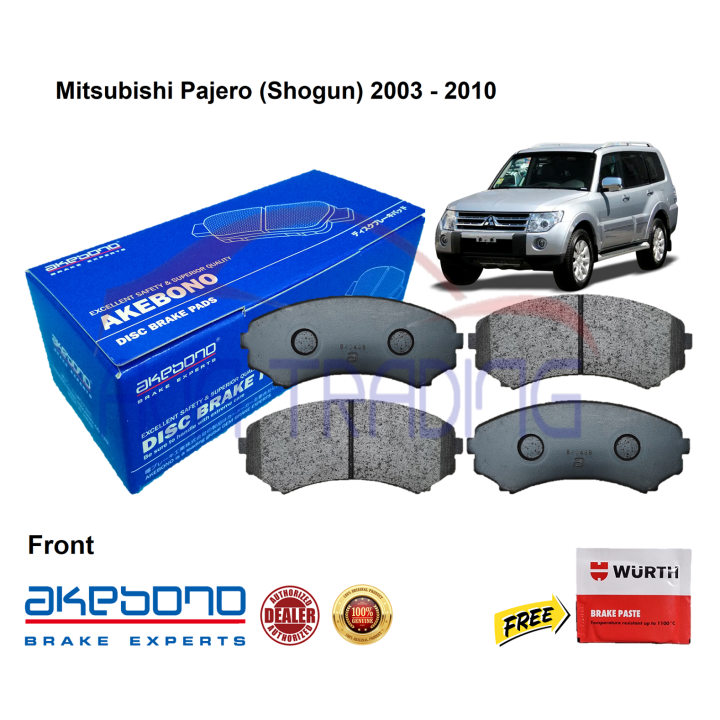 Genuine Akebono Front Brake Pads for Mitsubishi Pajero (Shogun) 2003 - 2010 with WURTH Brake ...