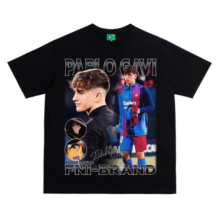 เสื้อยืดพิมพ์ลาย นักฟุตบอลสเปน Golden Boy pablo gavi Garvey เสื้อยืดแขน ...
