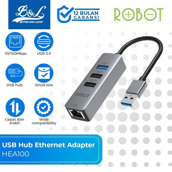 ROBOT USB Hub Ethernet Adapter USB3.0 to LAN 10/100Mbps Network HEA100 ...