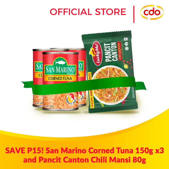 SAVE P15! San Marino Corned Tuna 150g x 3 and Pancit Canton Chili Mansi 80g | Lazada PH