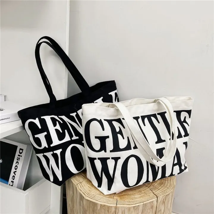 AKIIKA Life Korean Canvas Tote Bag High Quality with Zipper Shoulder ...