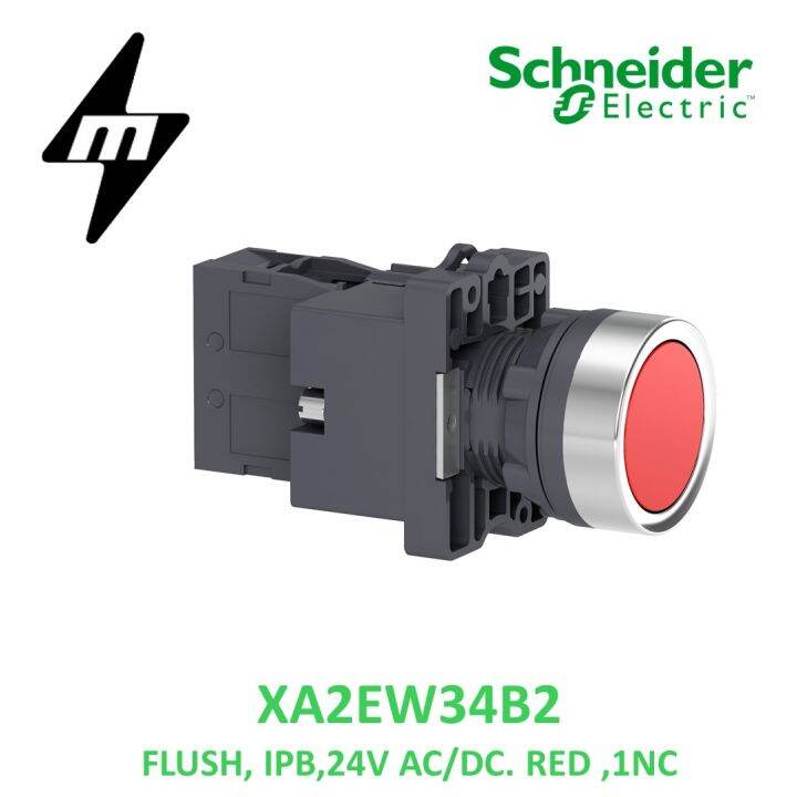 Schneider Electric XA2EW34B2 Push Button Easy Harmony XA2, Red flush complete illuminated push ...
