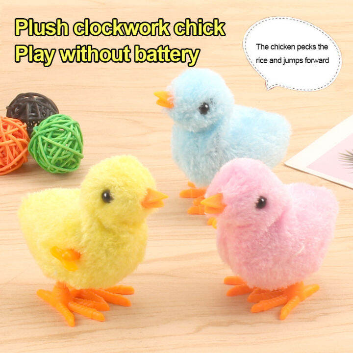 Cute Plush Wind Up Chick Toy Kids Educational Hopping Jumping Moving ...