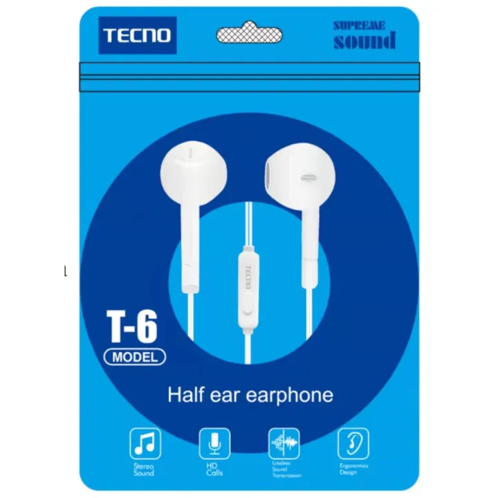 Tecno T6 Original In-Ear Earphone 3.5mm 1.2M cable Length with Mic ...