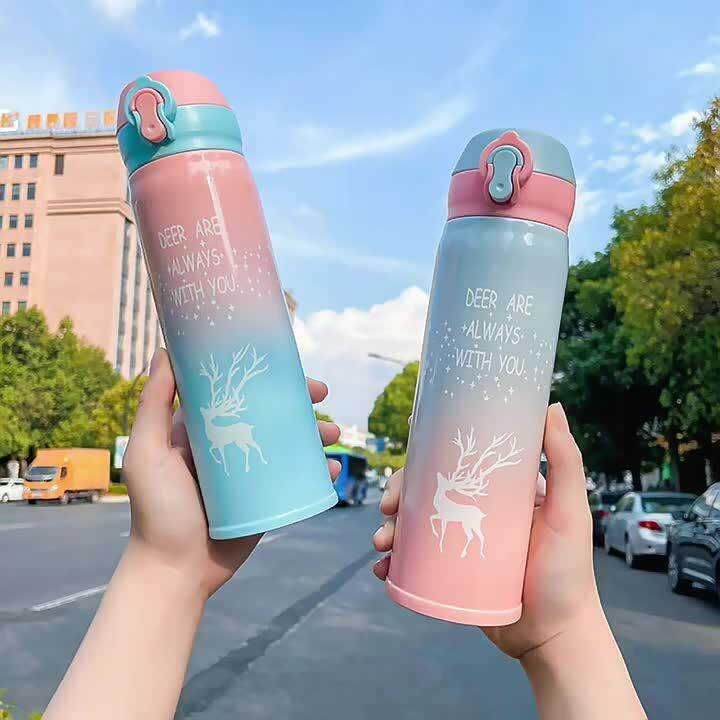 ถ้วยน้ำฉนวนกันความร้อนคริสต์มาสไล่ระดับสี ins นักเรียนพกพาเด็กน่ารักมูลค่าสูง 304 สแตนเลส ...