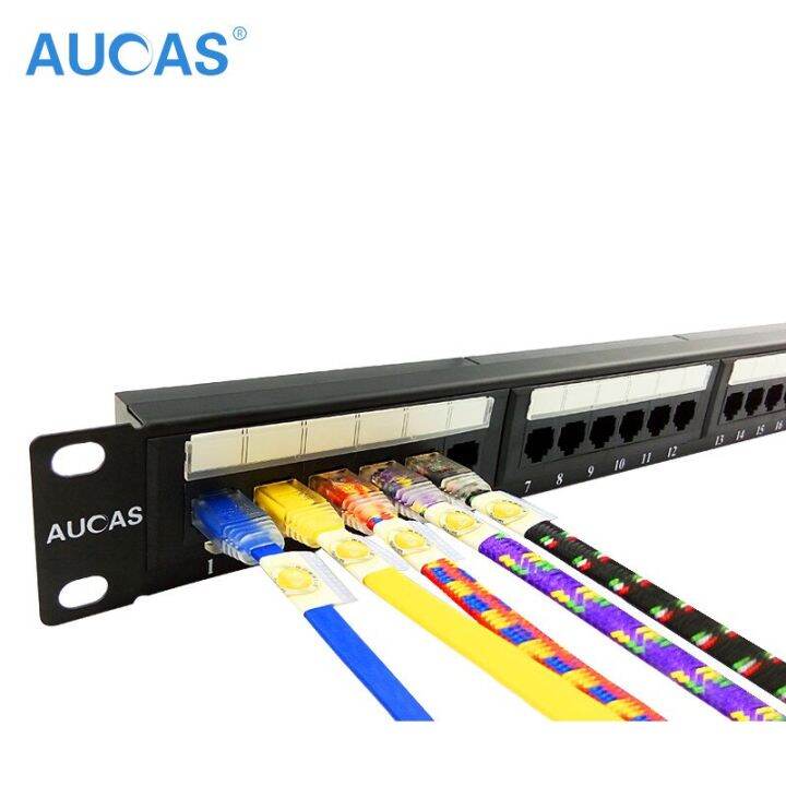 AUCAS 24 พอร์ต CAT6 UTP Keystone Patch Panel Cat6 Cable Frame Faceplate ...