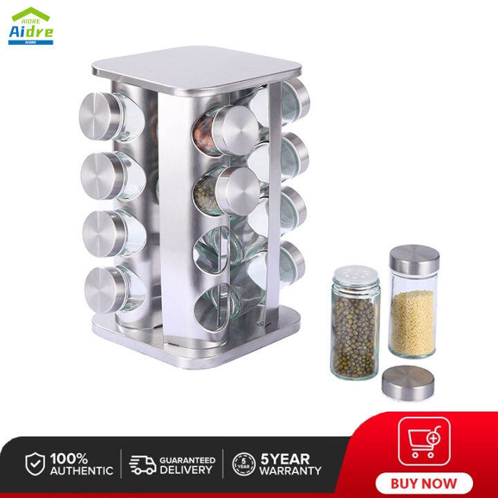 360 Rotating Spice Rack 12-20Jars Kitchen Racks Storage Countertop ...