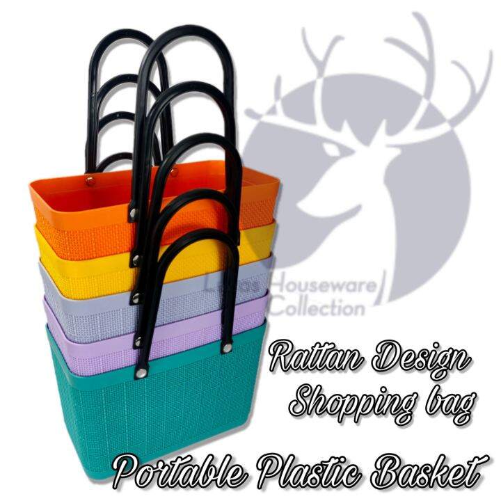 PLASTIC HAND BASKET SHOPPING BAG PICNIC BASKET STORAGE BAG ORGANIZER ...