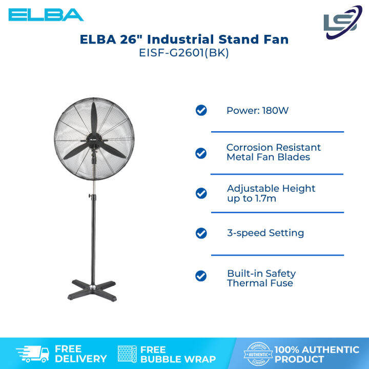 ELBA 26" Industrial Stand Fan EISF-G2601(BK) | 3-speed Setting | Built ...