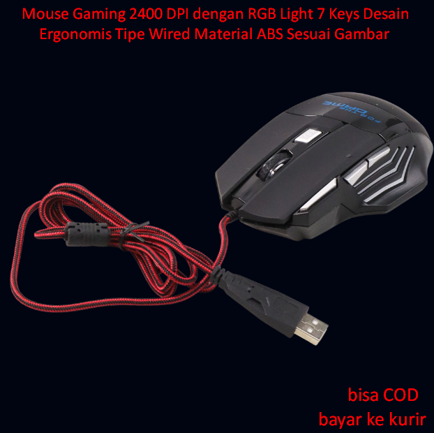 Mouse Gaming 2400 DPI dengan RGB Light 7 Keys Desain Ergonomis Tipe ...