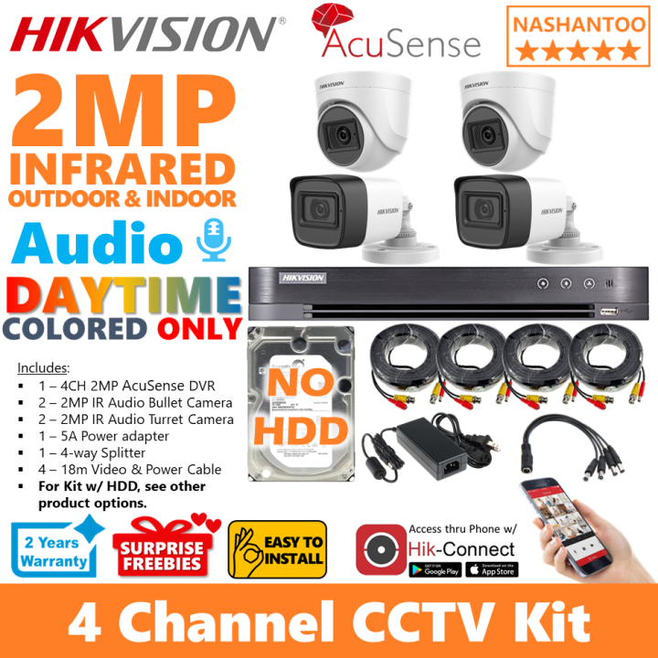 HIKVISION 4CH 2MP 4Cameras (2 Outdoor Bullet, 2 Indoor Turret/Dome) IR ...