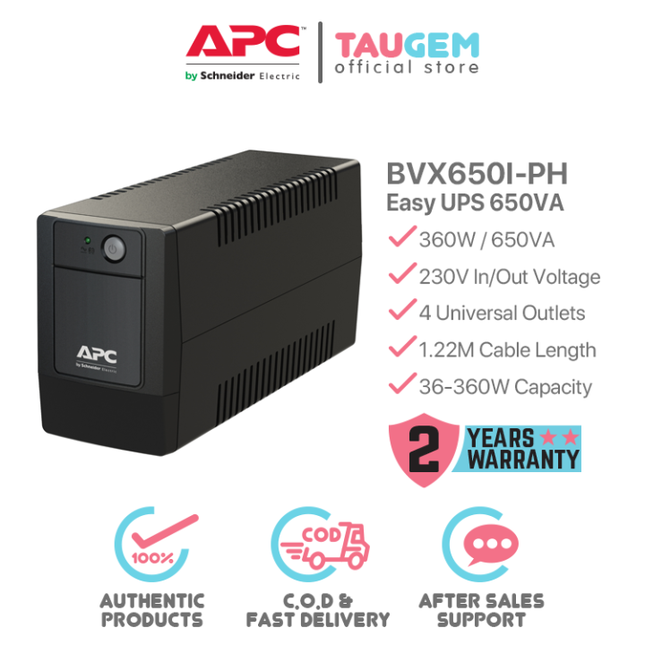 APC BVX650I-PH, Easy UPS, 650VA, AVR, 230V, 360W, Line Interactive, 4*Universal Outlets, 2-Year ...