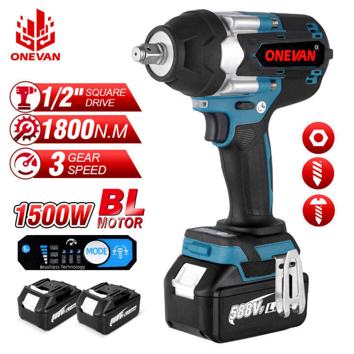 ONEVAN 1800N.M High Torque Brushless Electric Impact Wrench Screwdriver ...