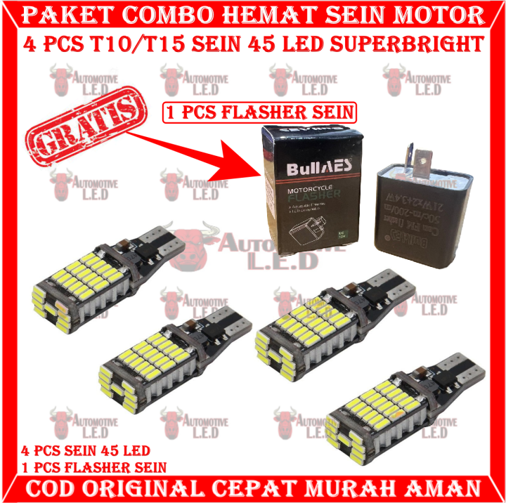 ORIGINAL COMBO PAKET HEMAT LAMPU SEIN MOTOR T15 45 LED FREE FLASHER ...