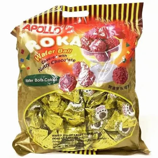 Biskuit Roka Apollo Coklat per pak isi 50 PC wafer ball roti kue jajan ...