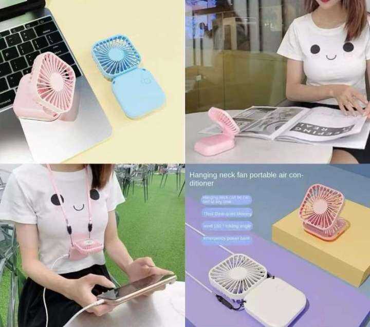 Foldable Mini Hanging Neck Fan Usb Rechargeable Mini Fan 3 Level Speed