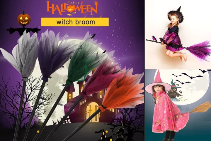 Witch Magic Fancy Broom for Kid / Harry Potter Broom Halloween Prop ไม้ ...